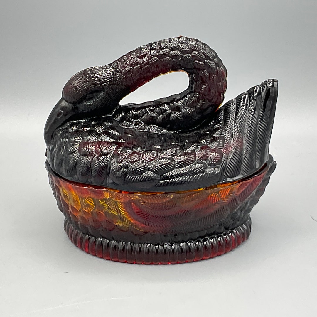 Ruby Red/amberina Two Piece Swan Candy Dish - Etsy