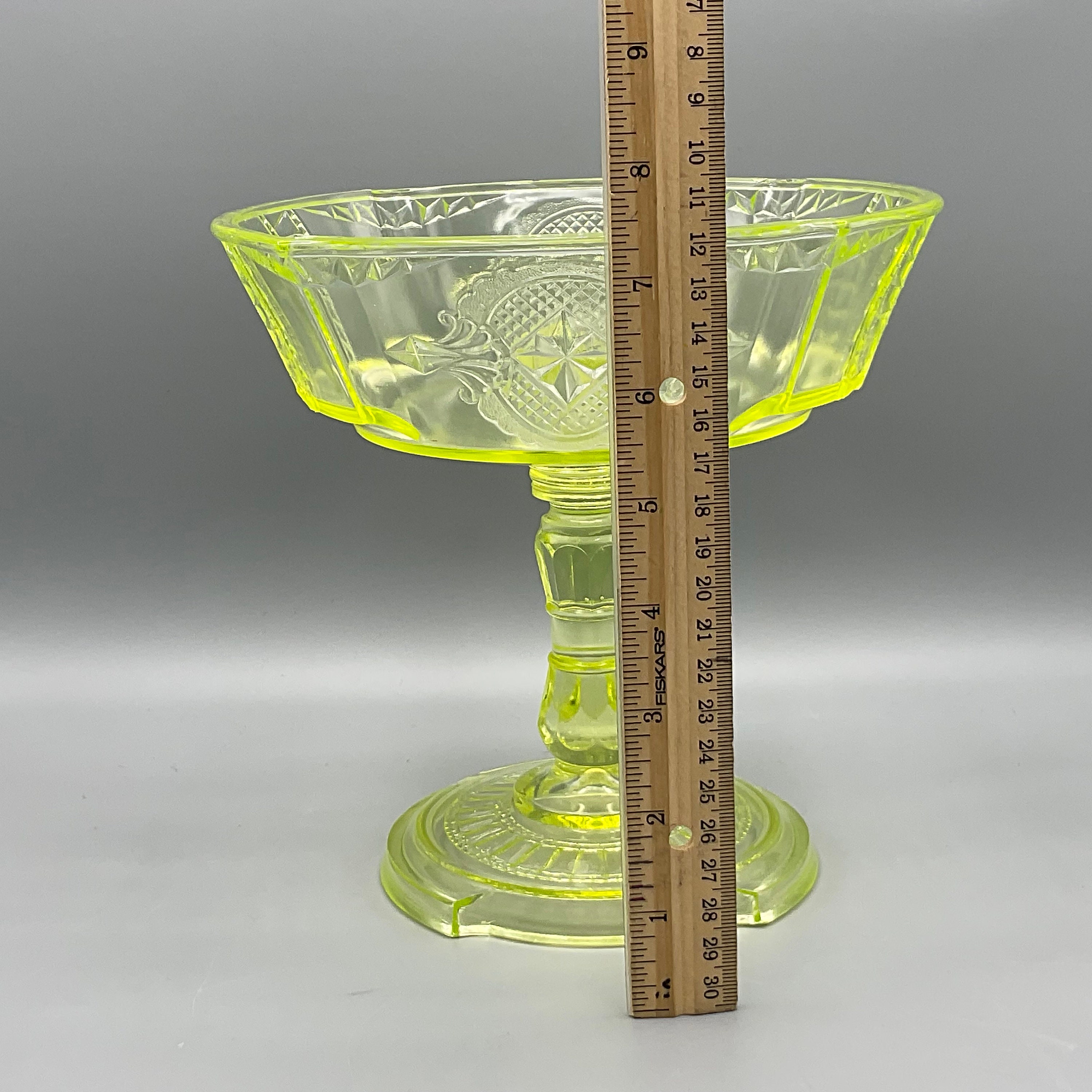 Vaseline Glass EAPG Open Medallion Footed Compote - Etsy