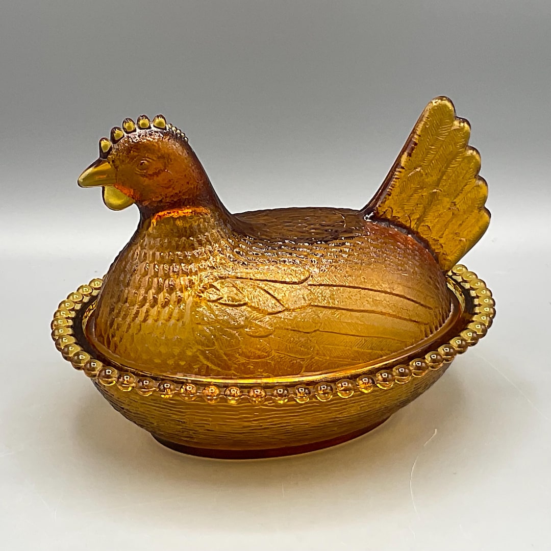 Indiana Glass Amber Hen on Nest - Etsy
