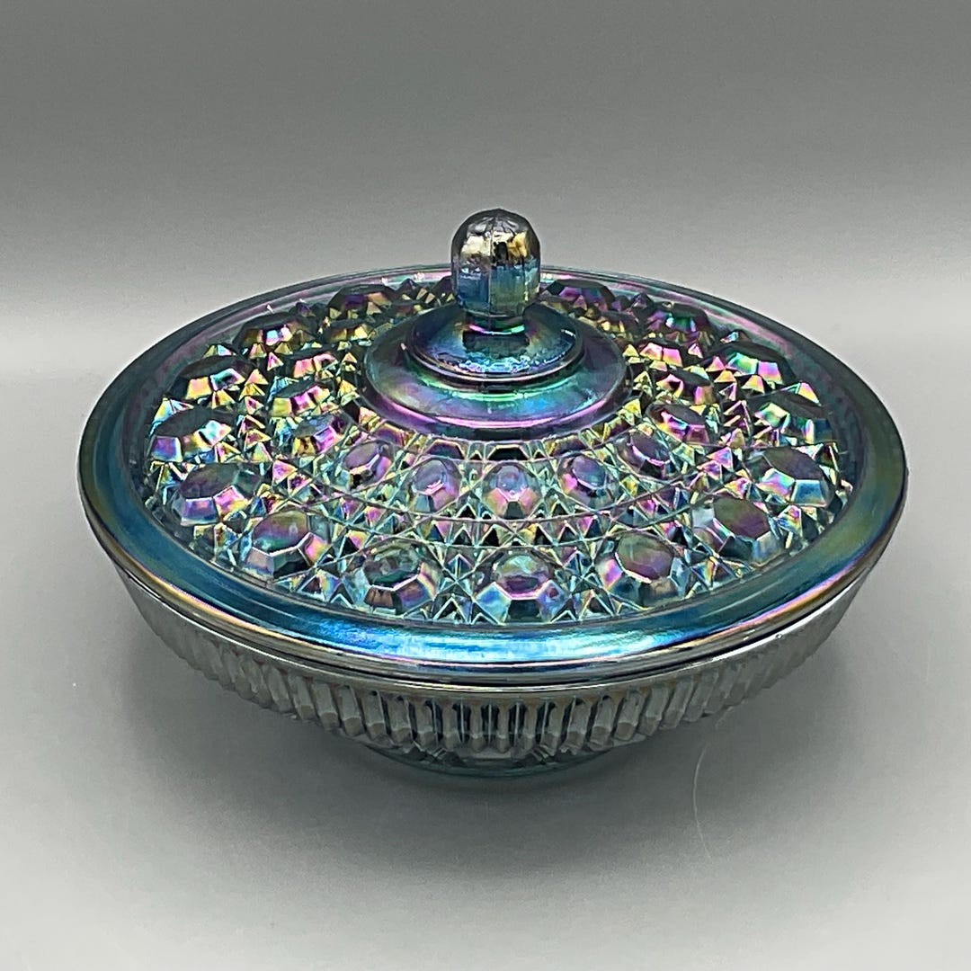 Blue Carnival Glass Windsor Candy Dish With Lid - Etsy