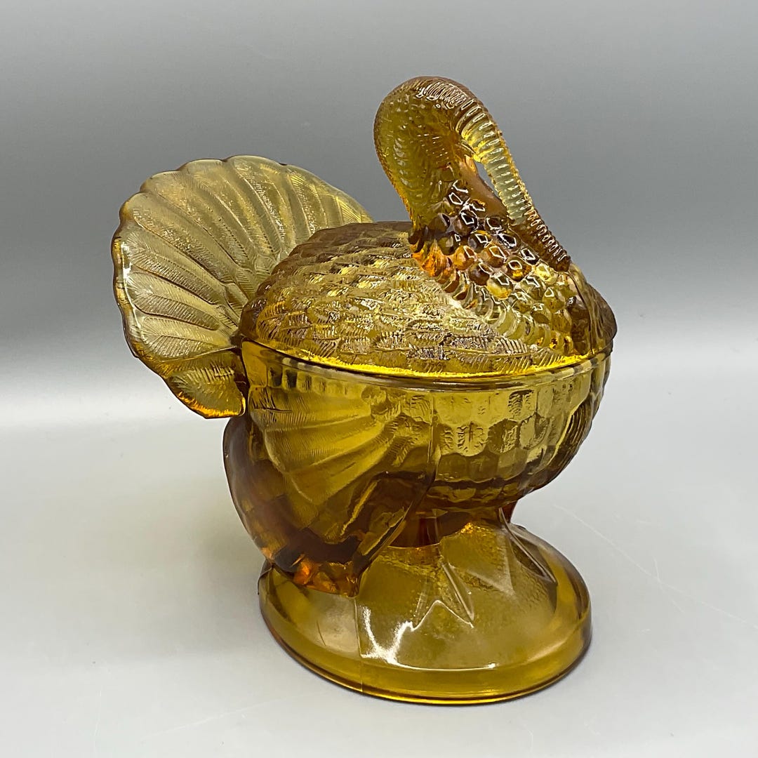 L E Smith Amber Tom Turkey Candy Dish - Etsy