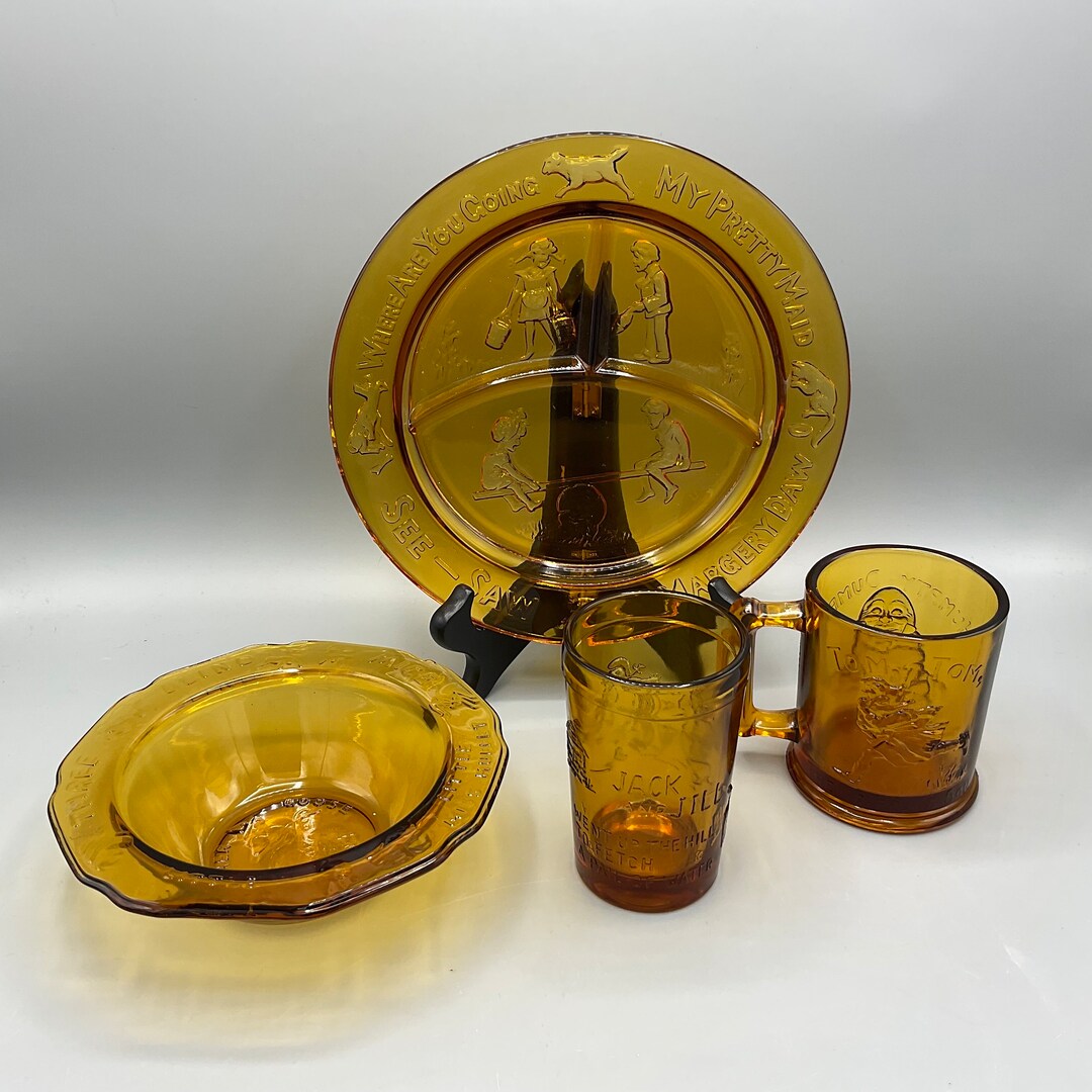 Amber Tiara Glass Mother Goose 4 Piece Place Setting - Etsy