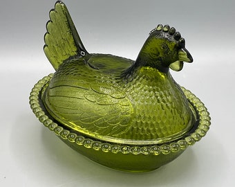 Vintage Hen on Nest Box or Covered Dish, Avocado Green Color Indiana ...