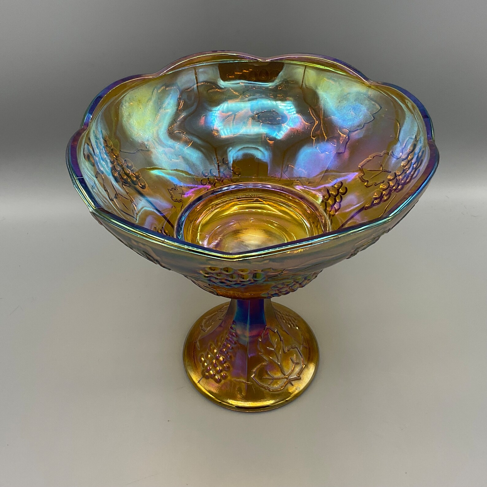 Indiana Glass Marigold Carnival Glass Pedestal Bowl - Etsy