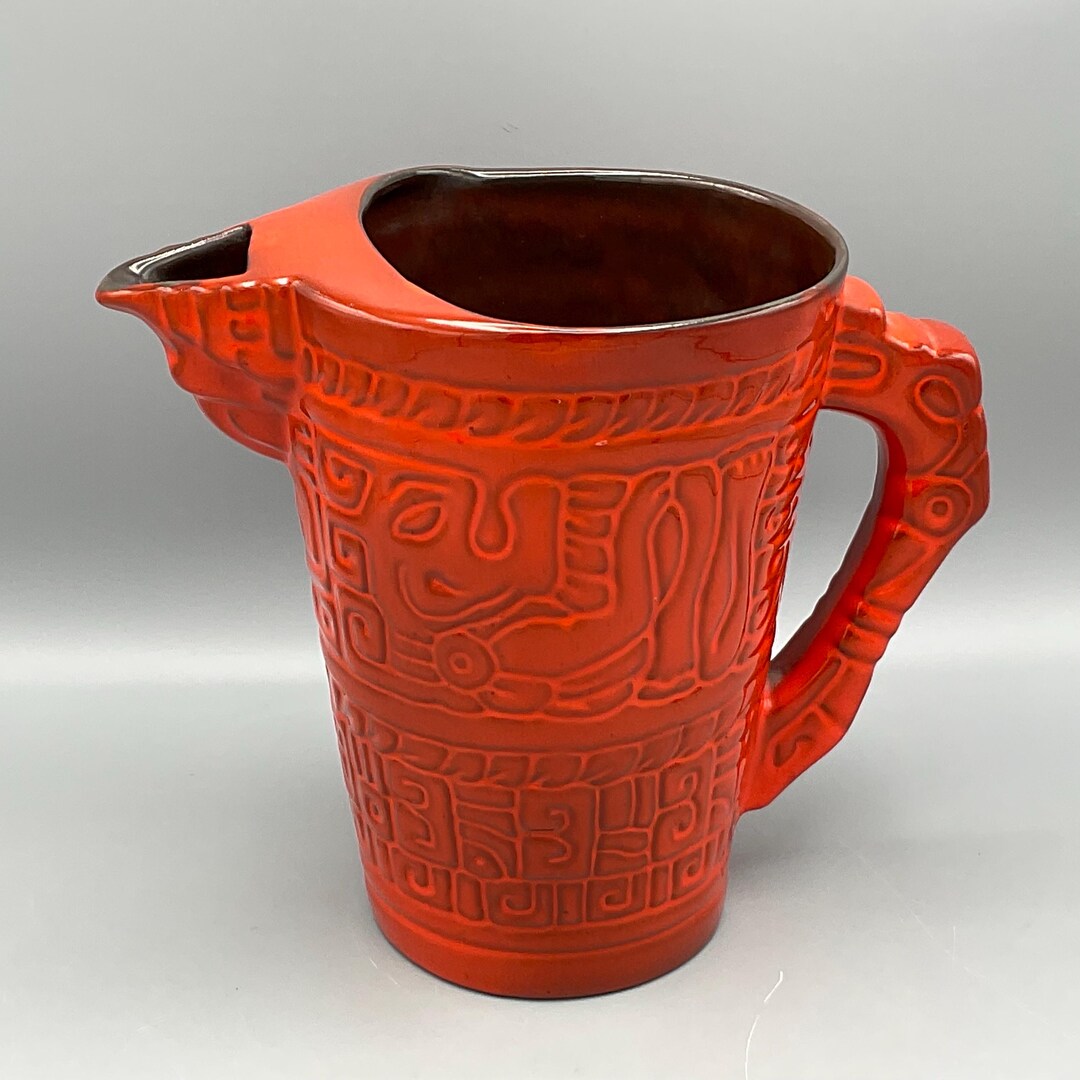 Frankoma Mayan Aztec 7D Red/orange Pitcher - Etsy