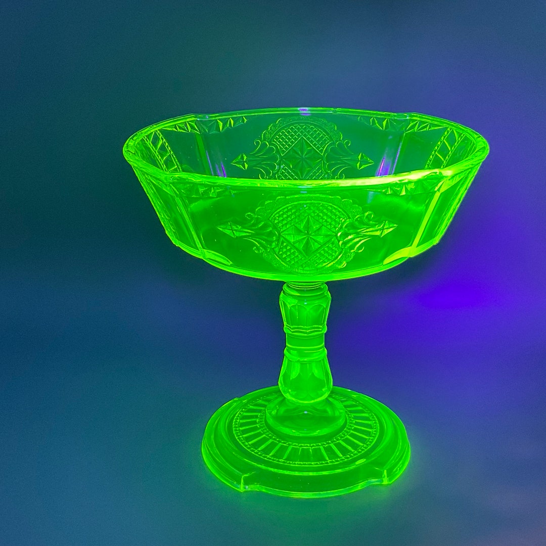 Vaseline Glass EAPG Open Medallion Footed Compote - Etsy