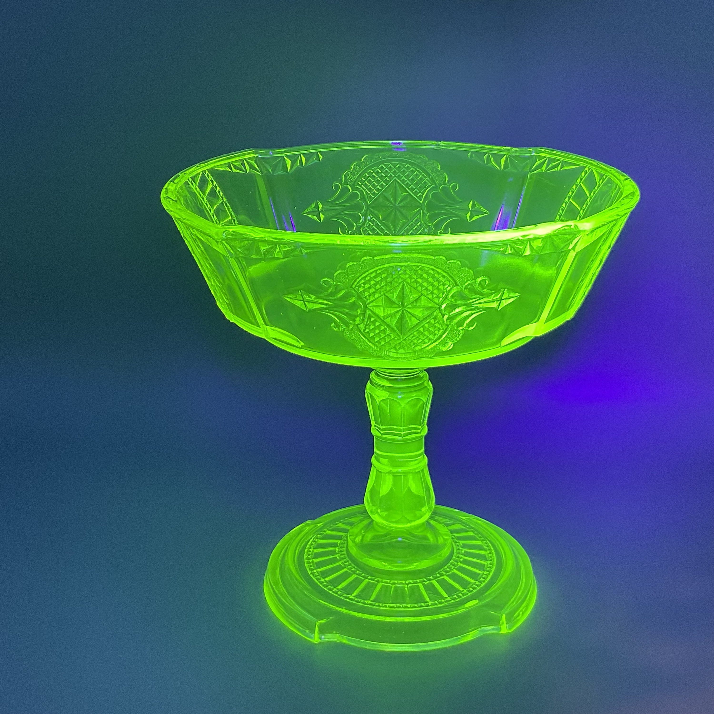 Vaseline Glass EAPG Open Medallion Footed Compote - Etsy