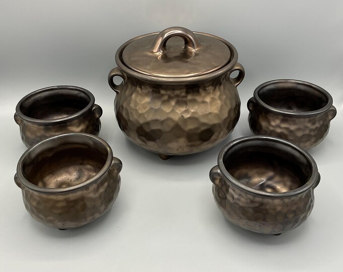 Mccoy Hammered Copper Cauldron Bean Pot With 4 Bowls - Etsy