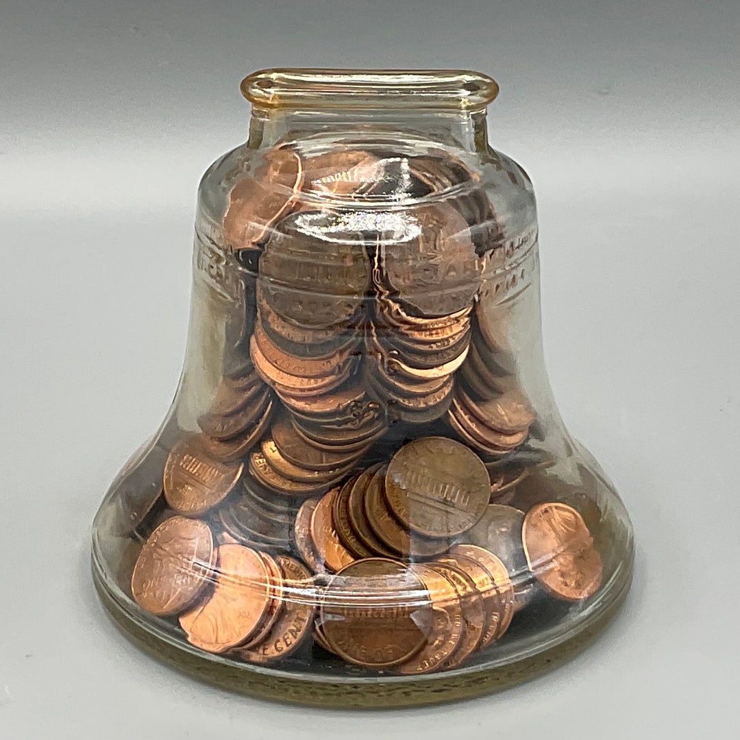 Anchor Hocking Liberty Bell Penny Bank Full of Pennies - Etsy