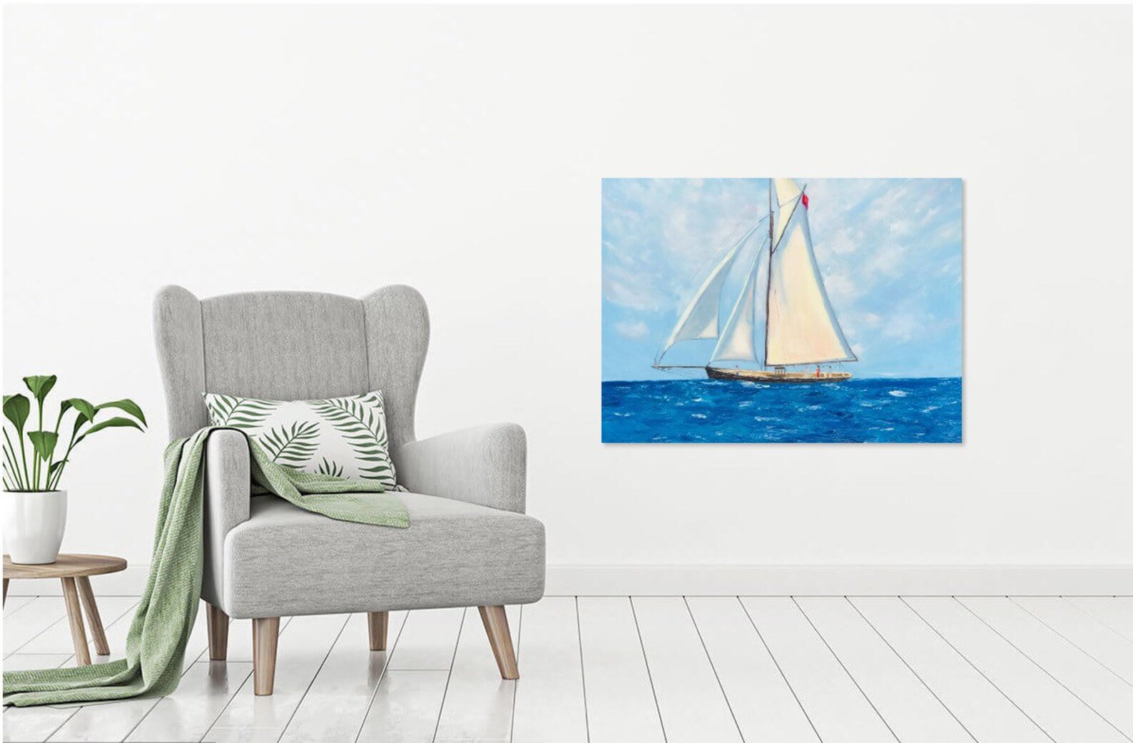 Sailboat Painting Seascape Ocean Nautical Original Boat Canvas | Etsy