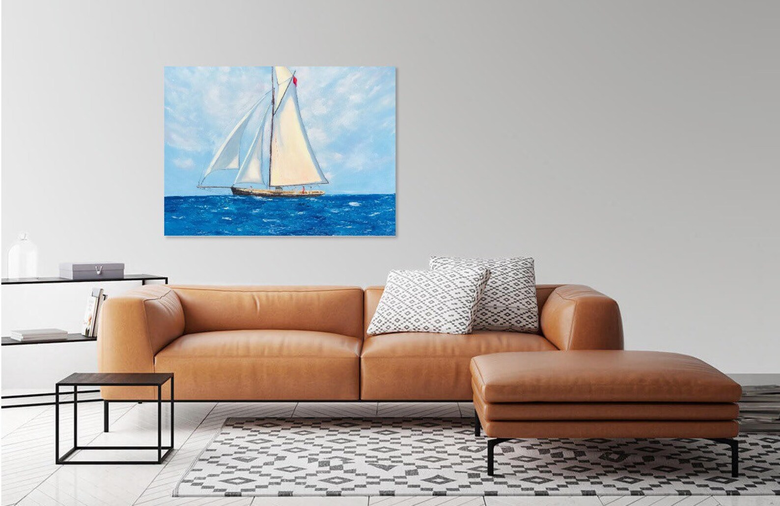 Sailboat Painting Seascape Ocean Nautical Original Boat Canvas | Etsy