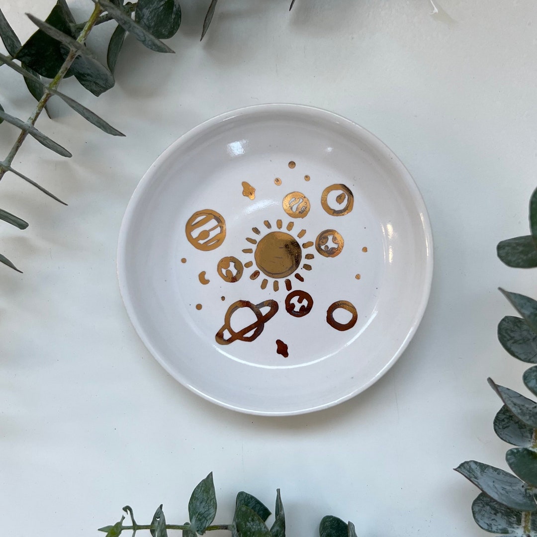 White and Gold Solar System Ceramic Ring Trinket Dish Handmade - Etsy