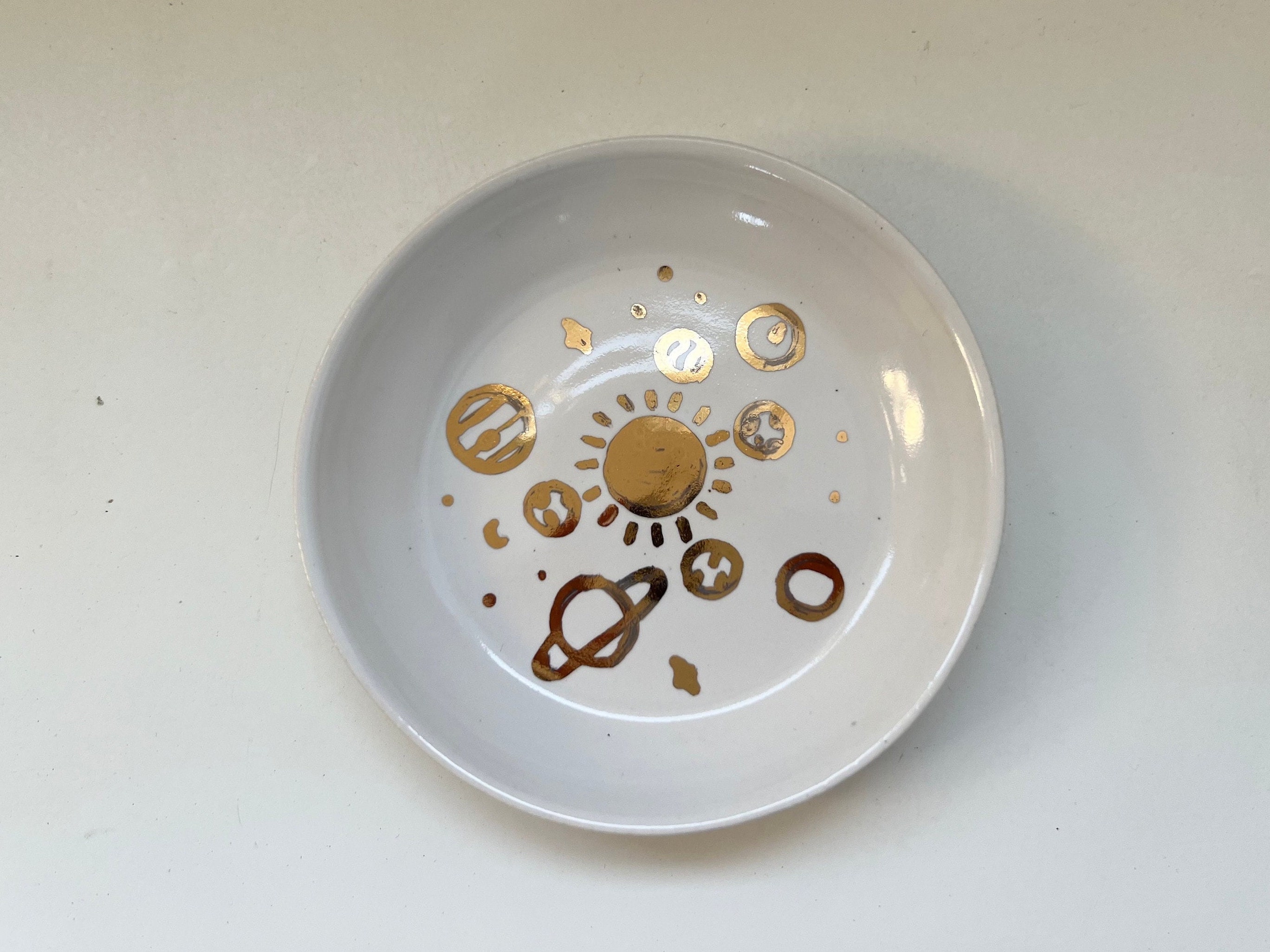 White and Gold Solar System Ceramic Ring Trinket Dish Handmade - Etsy