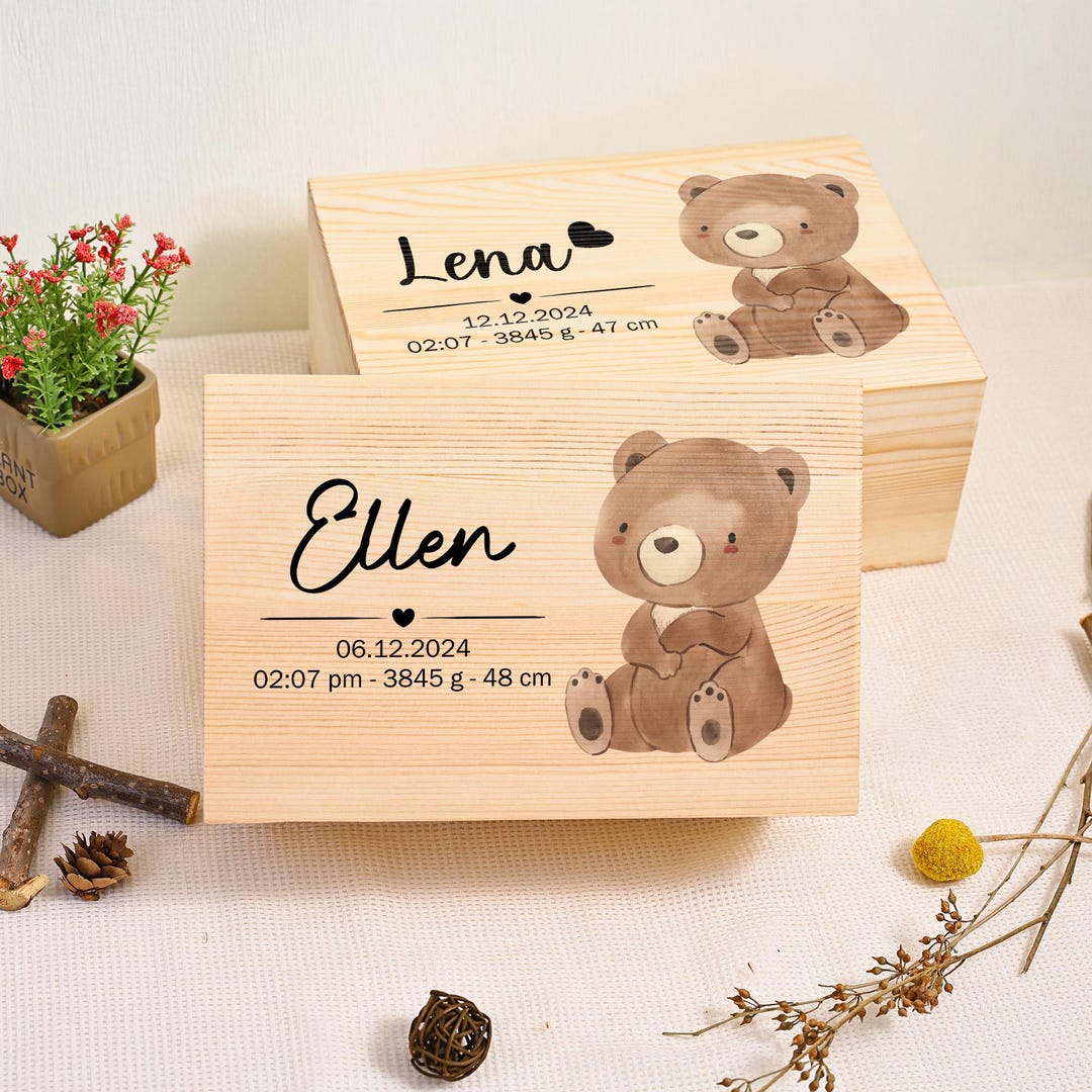 Cute Bear Pattern Baby Keepsake Box, Baby Memory Box for Newborn Boy ...