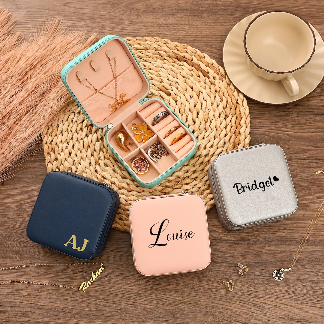 Custom Name Jewelry Boxes, Personalized Jewelry Organizer, Zipper ...