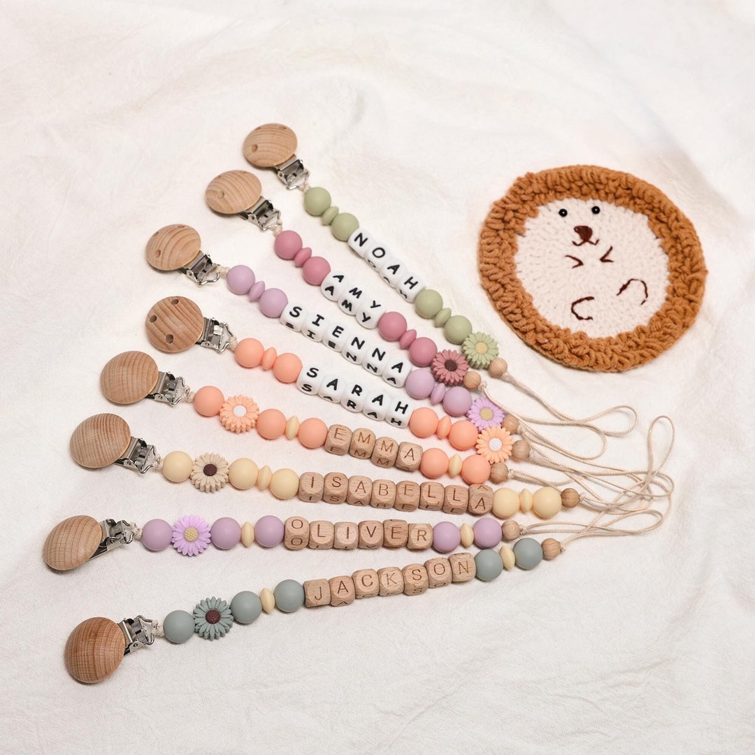 Personalized Pacifier Clip With Flower, Custom Dummy Holder, Dummy Clip ...