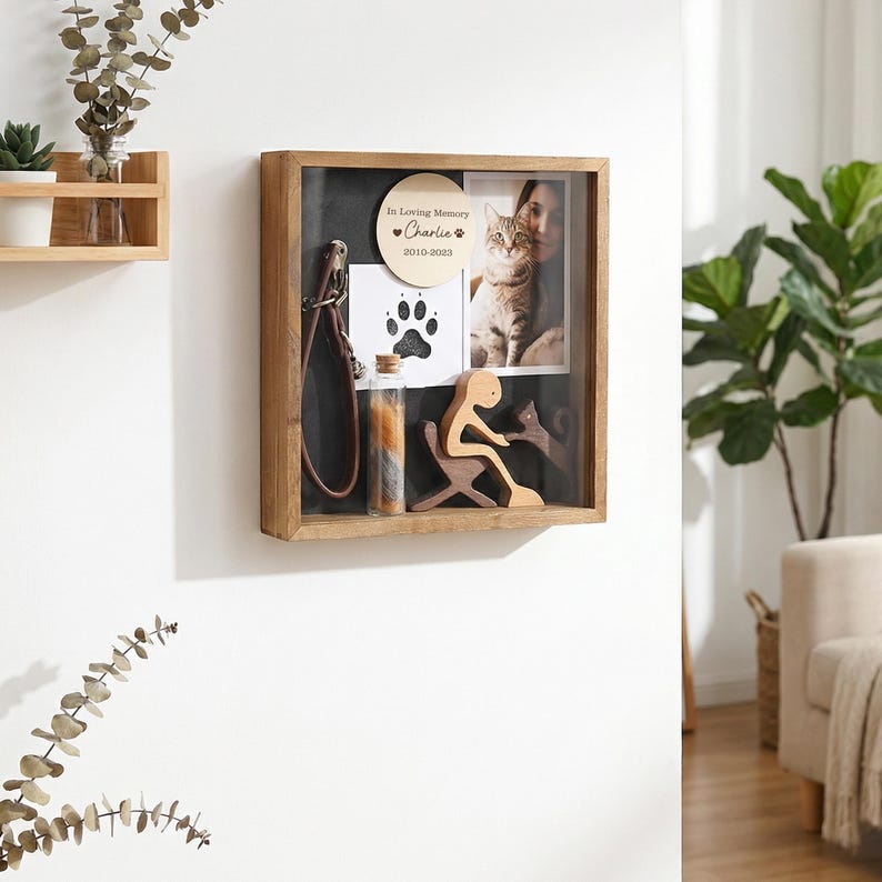 Custom Pet Memorial Shadow Box With Collar Hook - Engraved Dog Cat ...