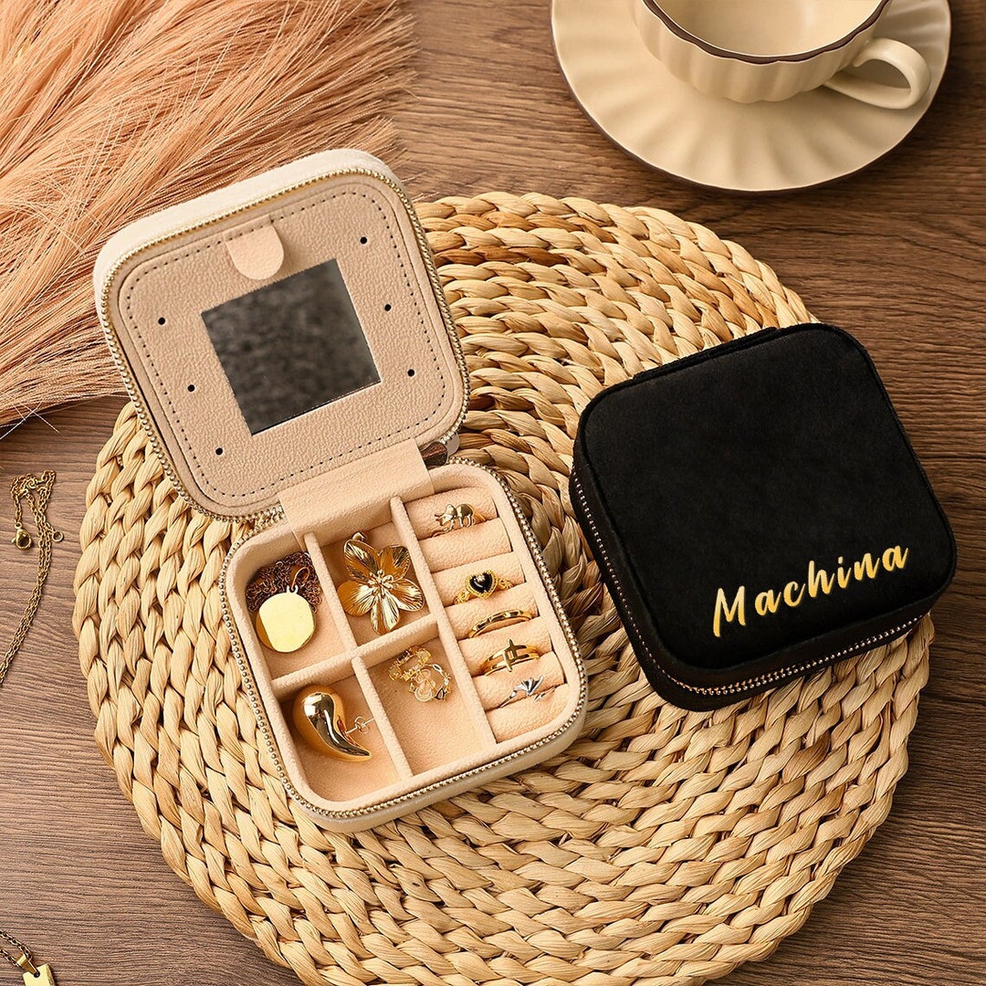 Personalized Jewelry Box, Custom Name Velvet Jewelry Box, Custom Travel ...