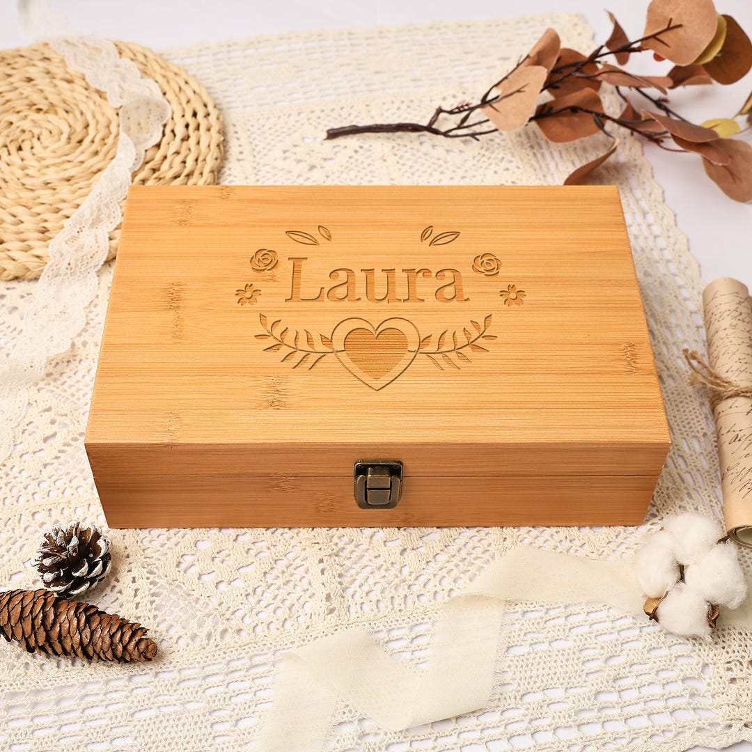 Personalized Romantic Gift Box, Custom Bamboo Storage for Photos ...
