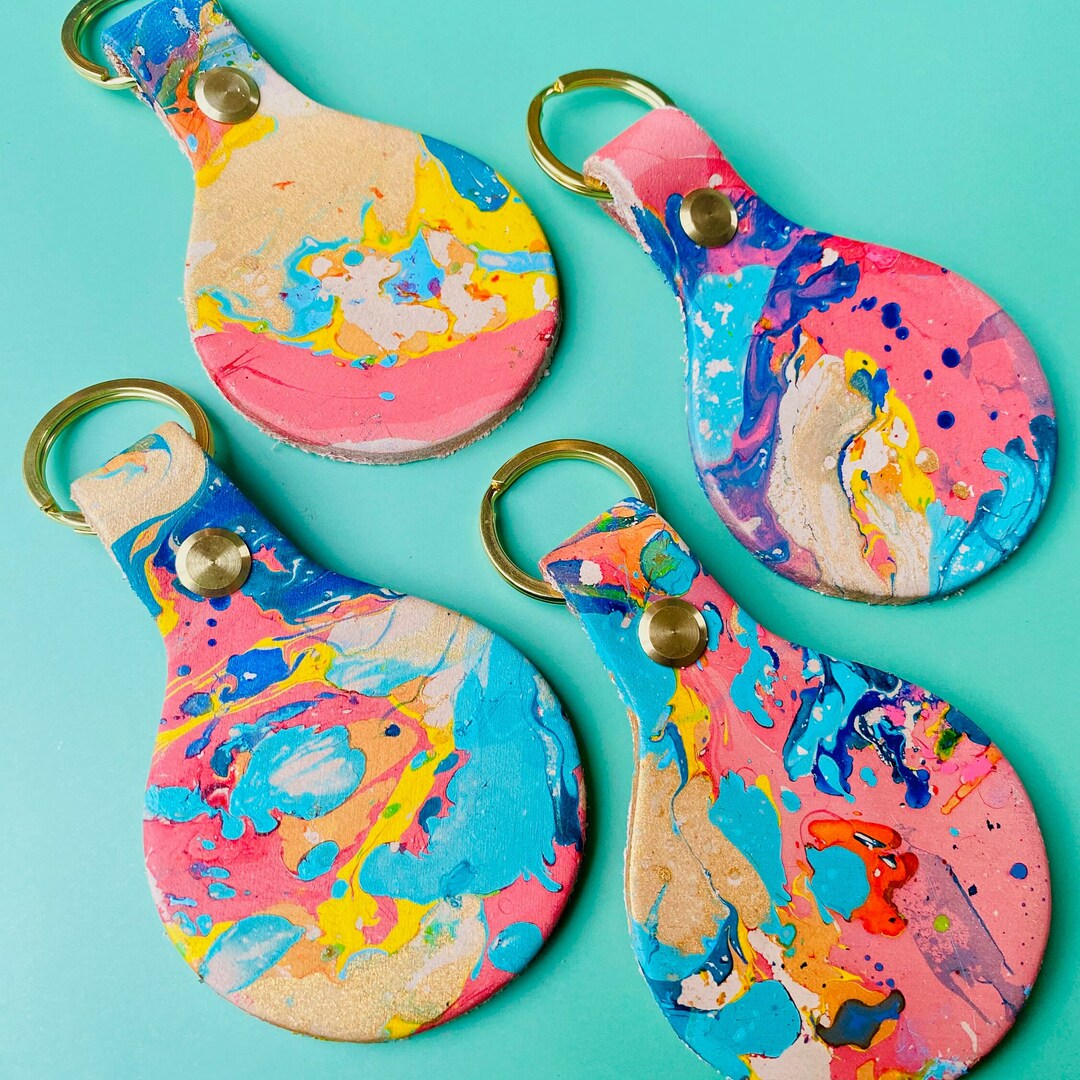 Marbled Personalised Leather Keyring / Key Fob / Gift for Him and Her ...