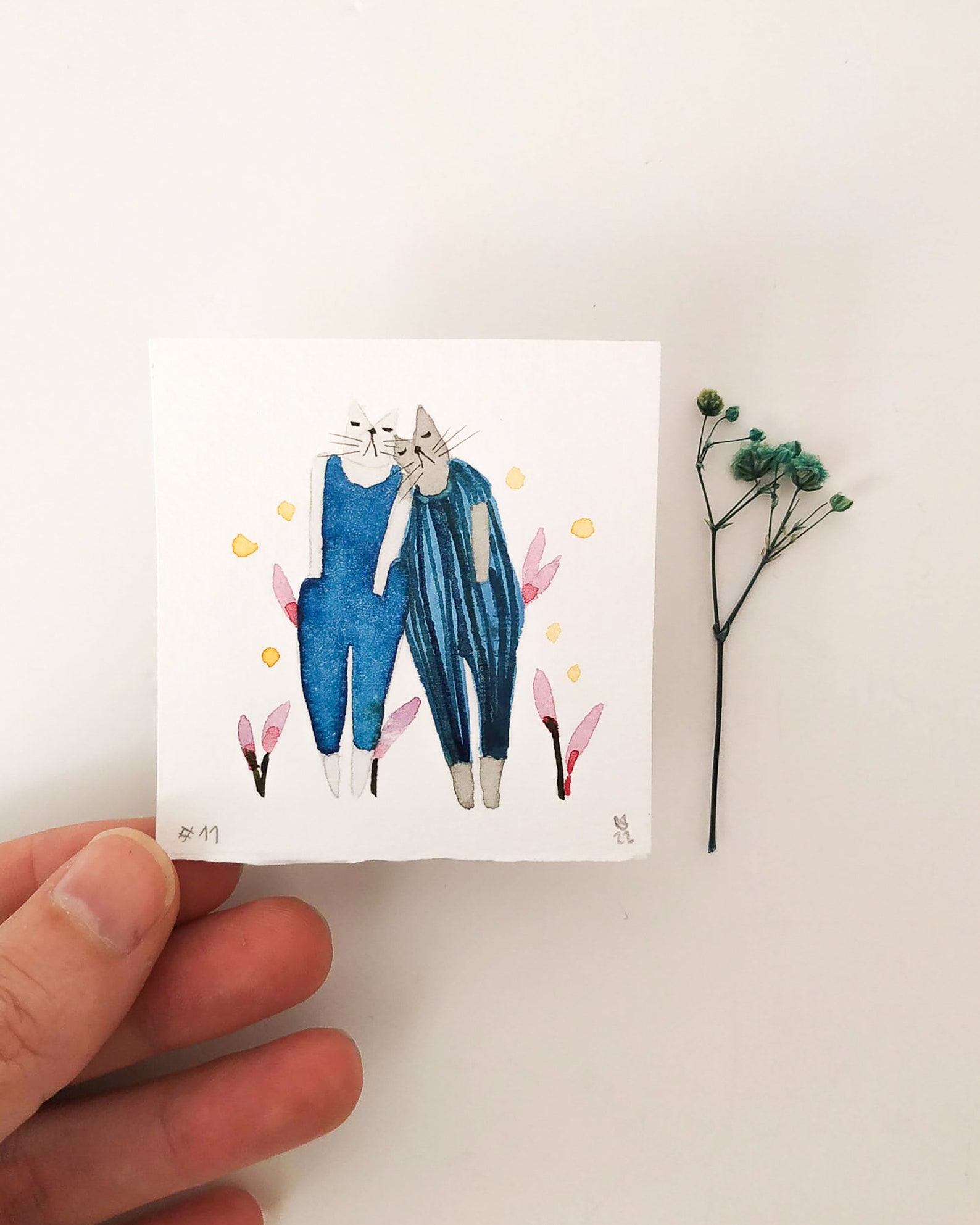 Original Watercolor Tiny Cat Painting Cat Miniature - Etsy