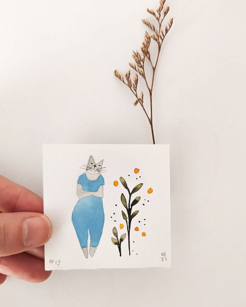 Original Watercolor Tiny Cat Painting Cat Miniature - Etsy