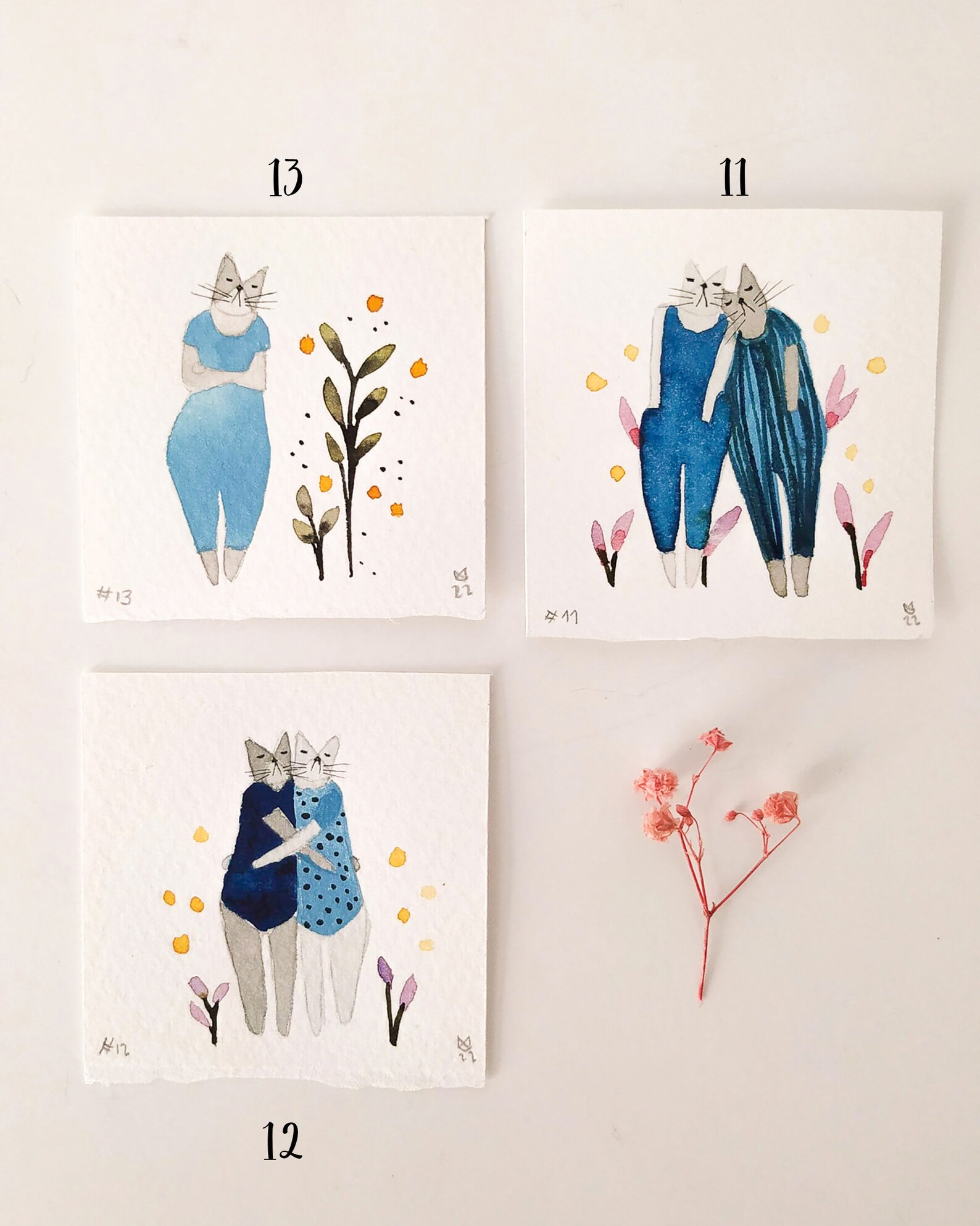 Original Watercolor Tiny Cat Painting, Cat Miniature, Minimalist Cat ...