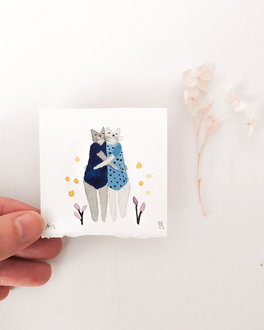 Original Watercolor Tiny Cat Painting, Cat Miniature, Minimalist Cat ...