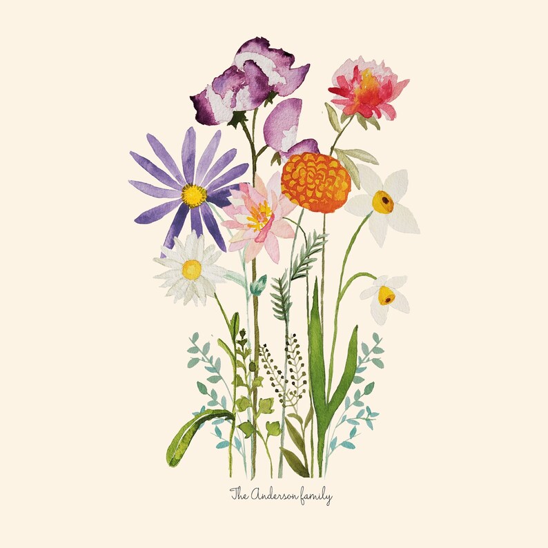 Custom Birth Flower Family Bouquet Print Personalized Gift for Mom ...