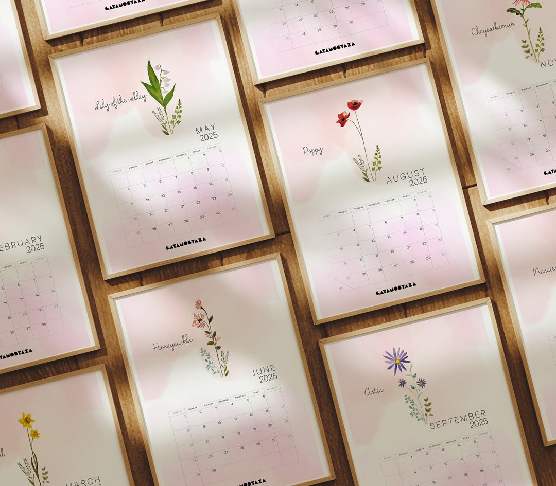 Monthly Watercolor Calendar 2025, Birth Month Flower Calendar, 5 X 7 ...