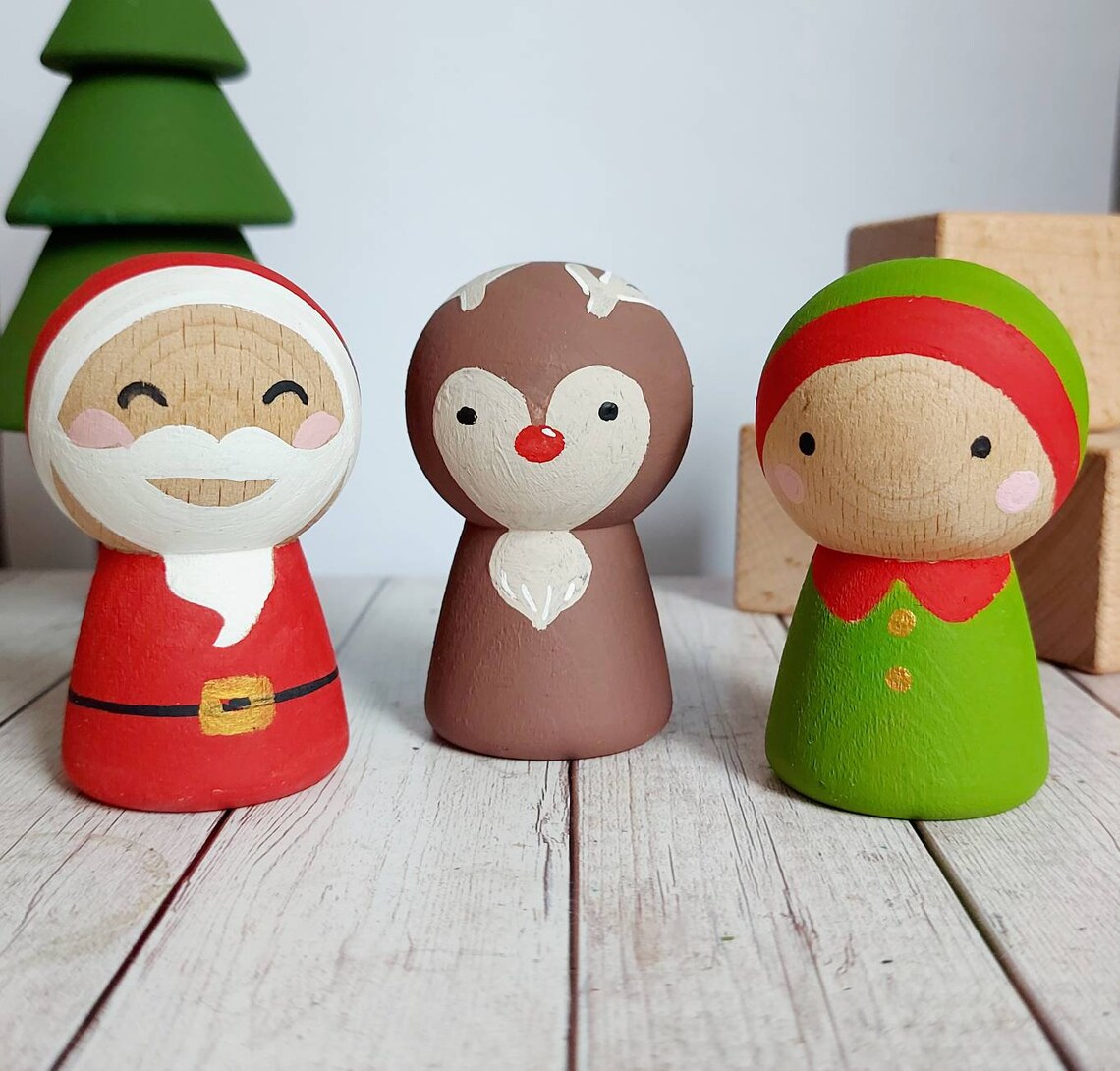 Christmas Peg Dolls Wooden Christmas Decor Holiday Peg - Etsy