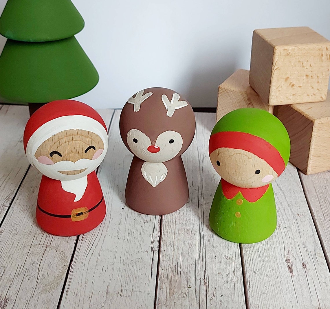 Christmas Peg Dolls Wooden Christmas Decor Holiday Peg - Etsy