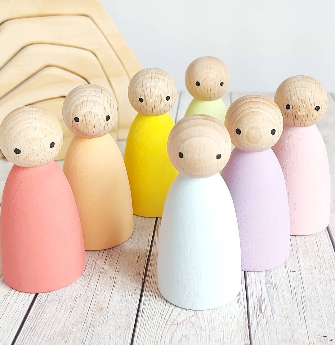 Rainbow Peg Doll Set, Pastel Rainbow Gift, Early Years Play, Waldorf ...