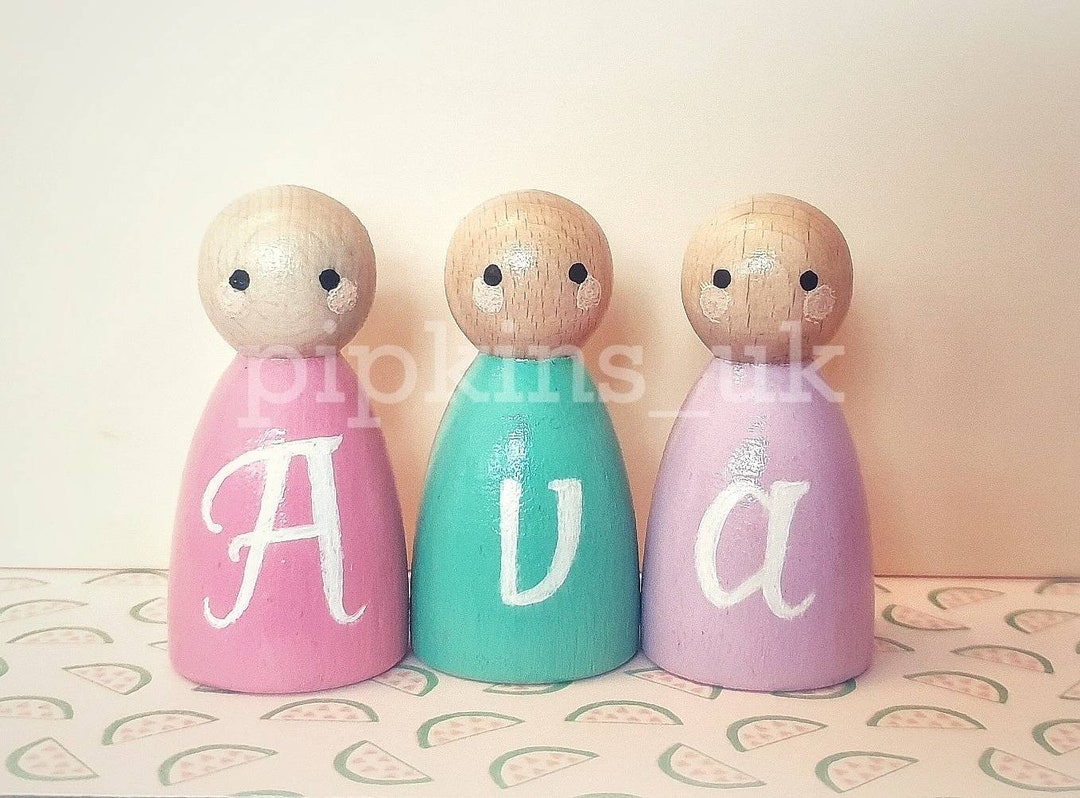 Personalised Name Peg Dolls, Pastel Rainbow Peg Dolls, Nursery Decor ...