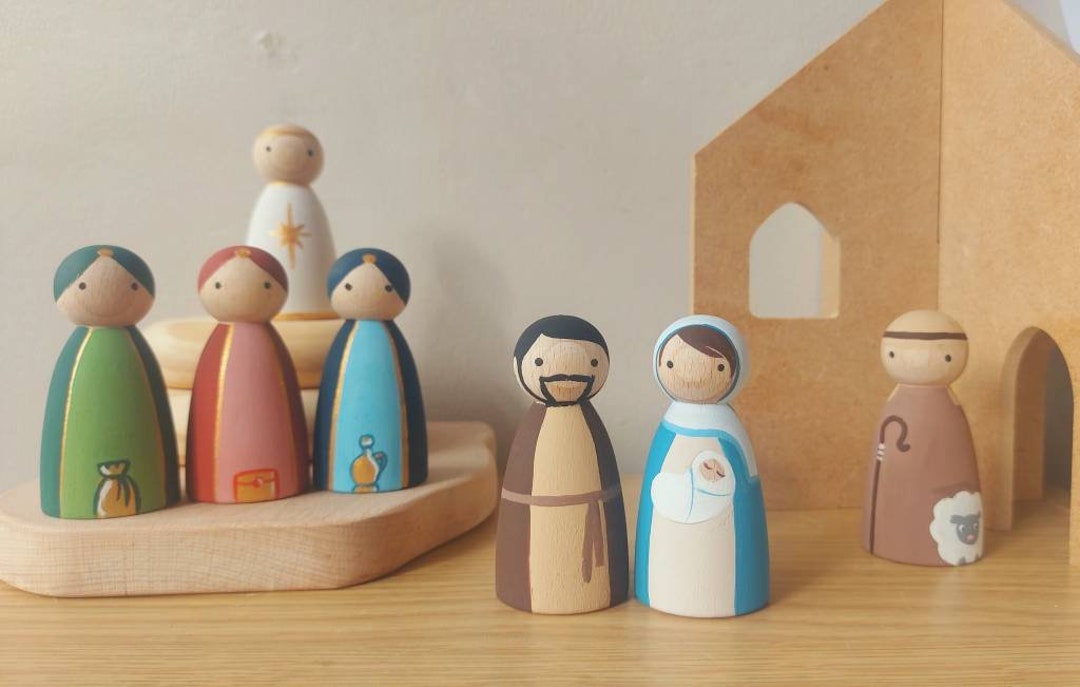 Nativity Set Peg Dolls, Nativity Scene, Christmas Decorations, Wooden ...