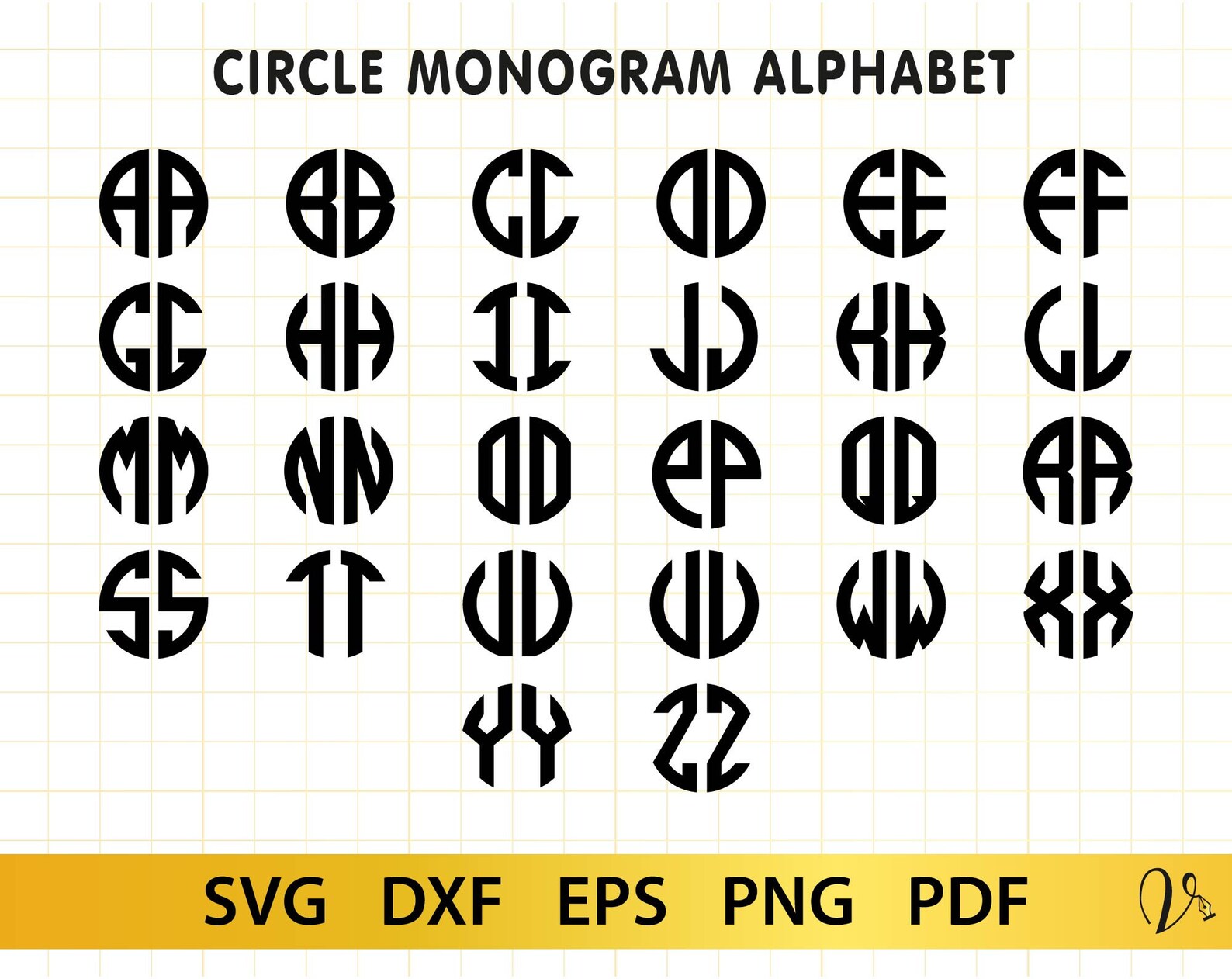 2 letter monogram font svg for cricut Circle monogram svg | Etsy