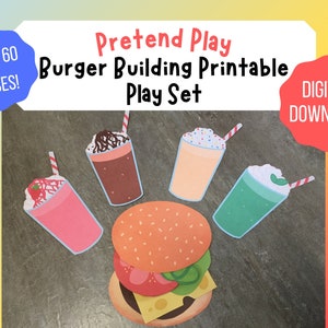 Pretend Play Burger Building Printable Playset for Kids, Toddlers ...