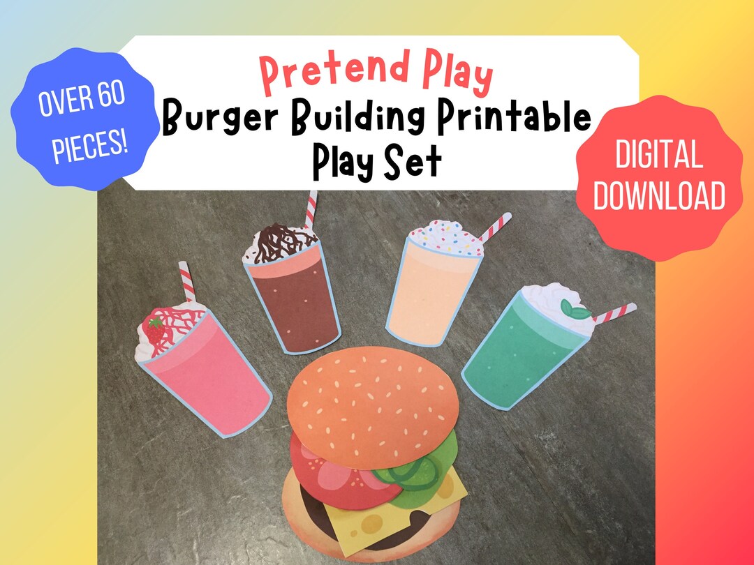 Pretend Play Burger Building Printable Playset for Kids, Toddlers ...