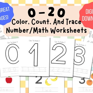 0-20 Color, Count, and Trace Number/math Worksheets for Kids and ...