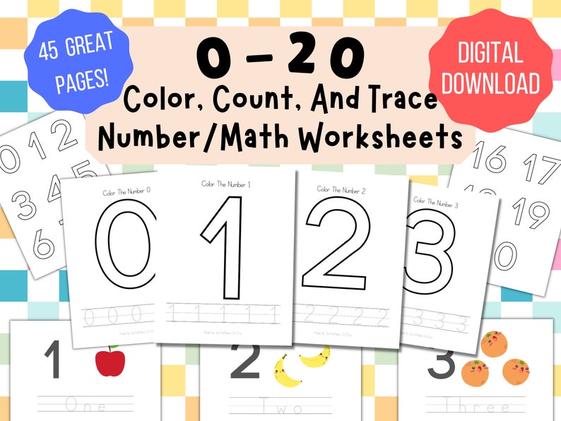 0-20 Color Count and Trace Number/math Worksheets for Kids - Etsy