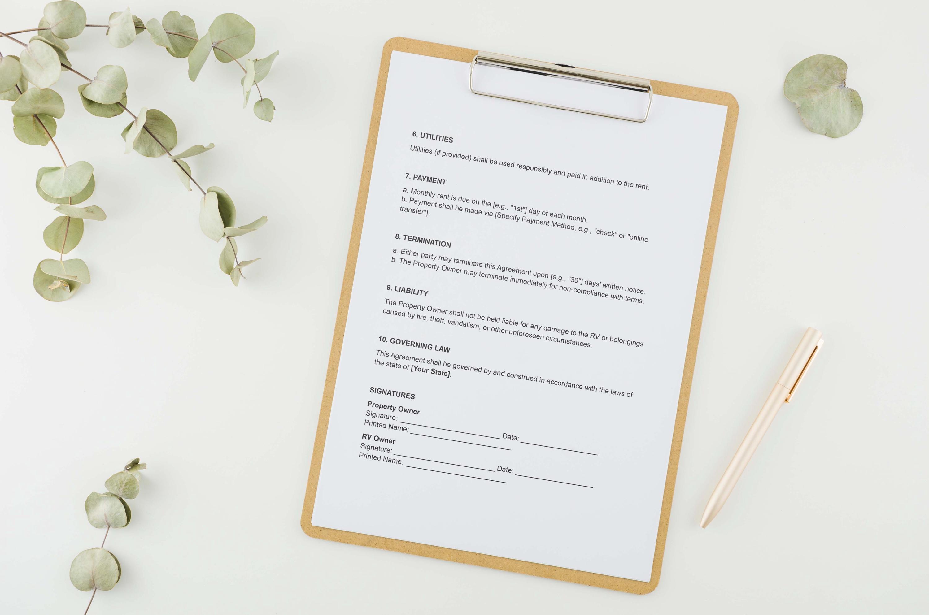 Rv Space Rental Agreement,rv Storage Rental Agreement Template,rv ...
