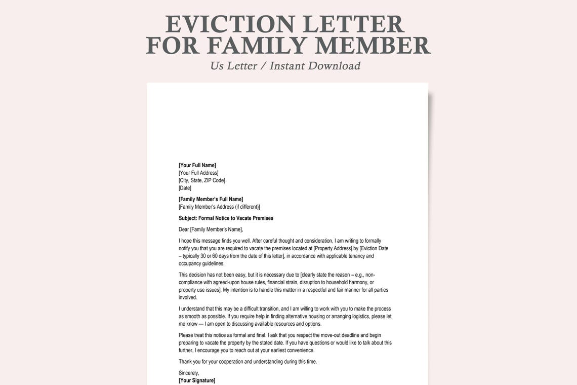 Eviction Letter for Family Member,eviction Notice for Family Member ...