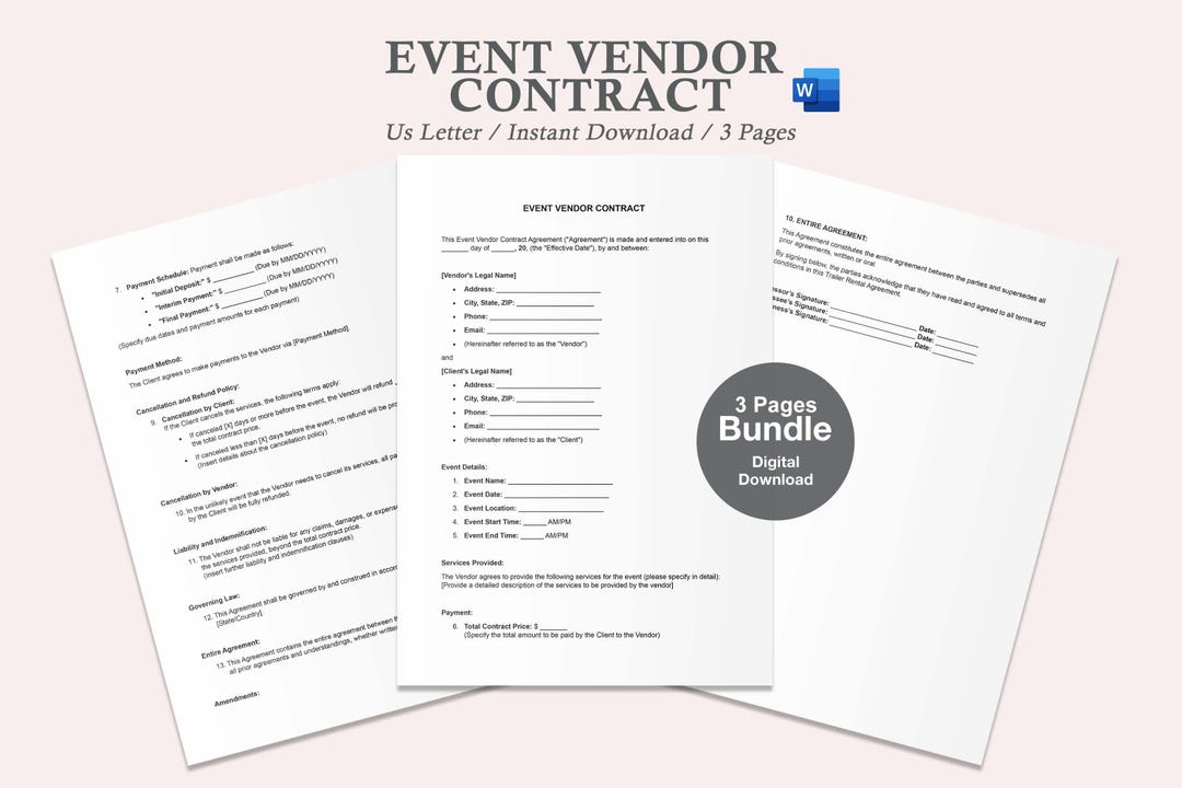 Event Vendor Contract Template,event Planner Contract,event Management ...