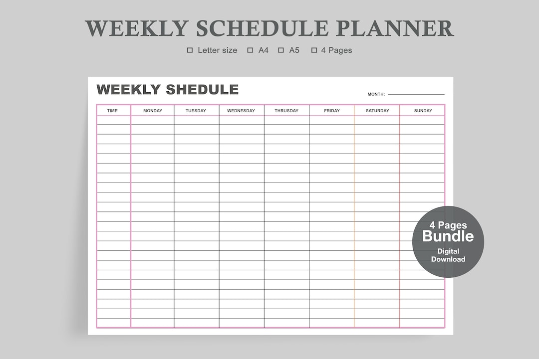 7 Day Weekly Schedule Template,weekly Work Schedule Printable,weekly ...