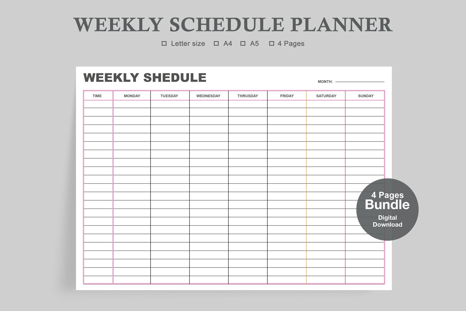 7 Day Weekly Schedule Template,weekly Work Schedule Printable,weekly ...