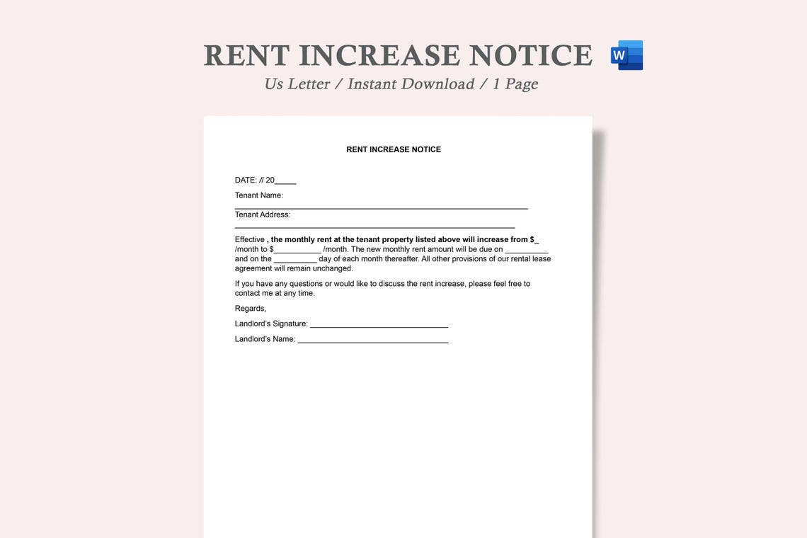 Rental Increase Notice,rental Increase Notice Template,raising Rent ...