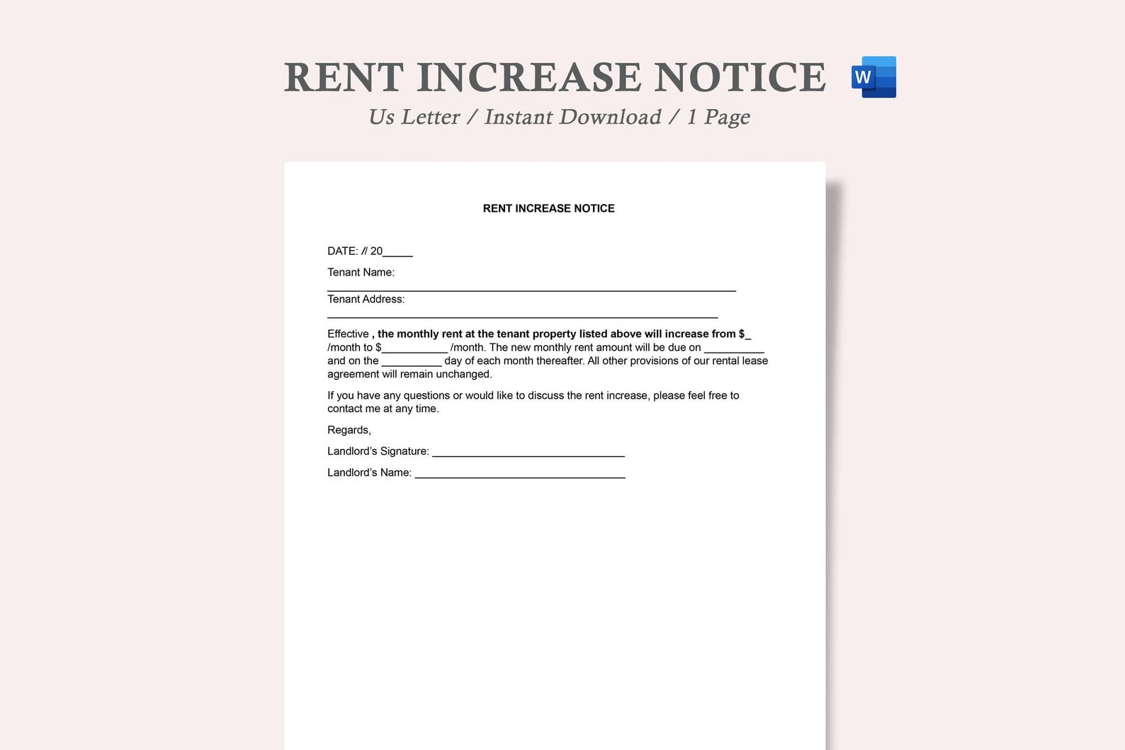 Rental Increase Notice,rental Increase Notice Template,raising Rent ...