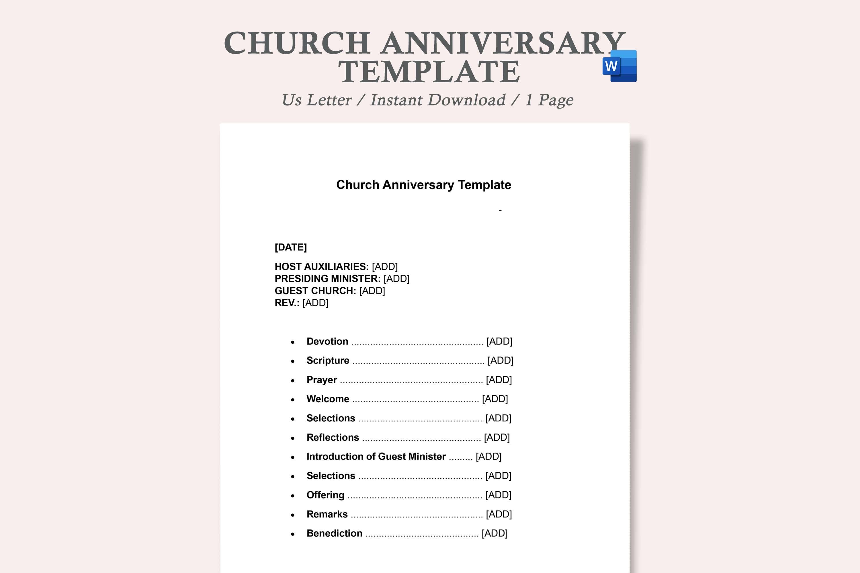 Church Anniversary Program Template,church Program Template,church ...