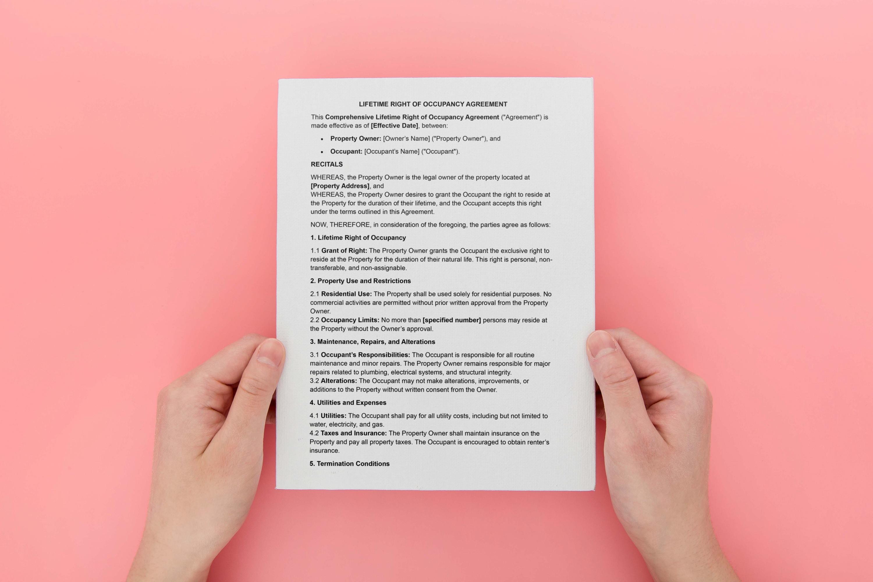 Lifetime Occupancy Agreement,right of Occupancy Agreement,right of ...