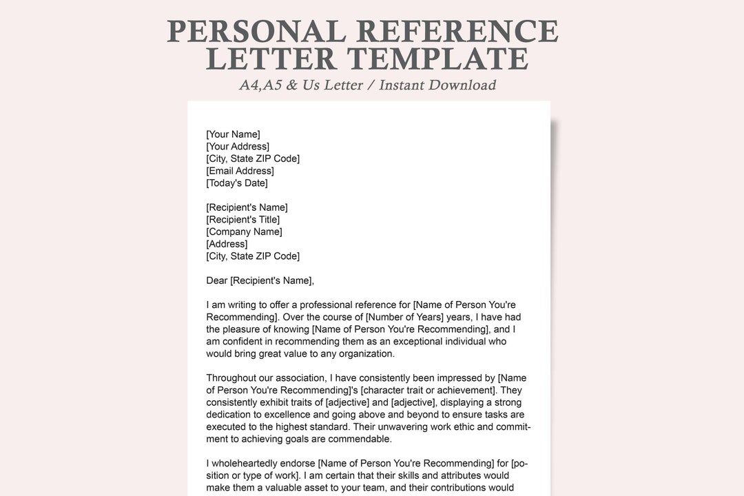 Personal Reference Letter,professional Reference Letter,template for ...